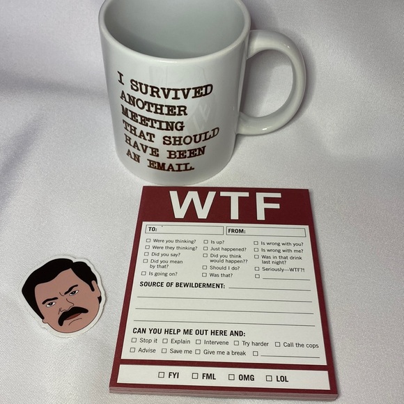 Office | Work Survival Kit With Mug Wtf Notepad Ron Swanson Sticker ...